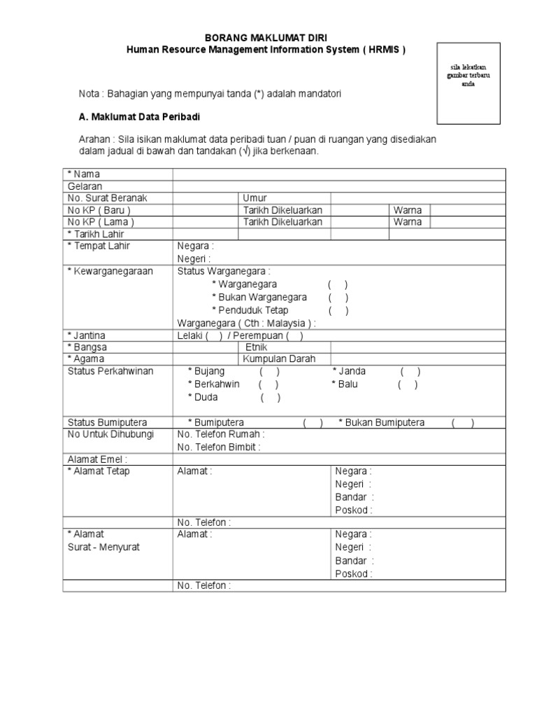 Borang Maklumat Staf