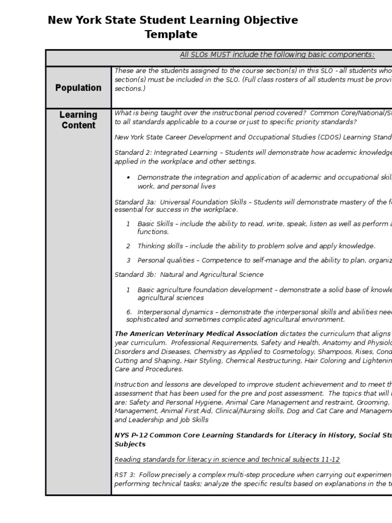 New York State Student Learning Objective Template | Download Free PDF ...