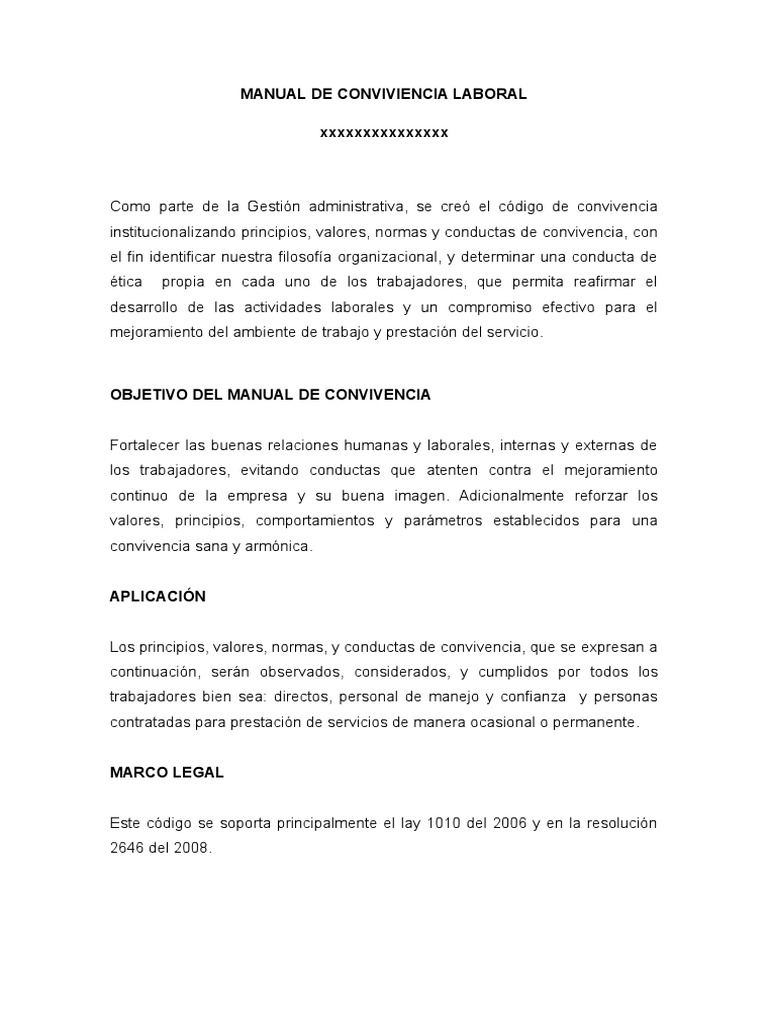 Manual de Convivencia Laboral | Derecho laboral | Comportamiento | Prueba gratuita de 30 días ...