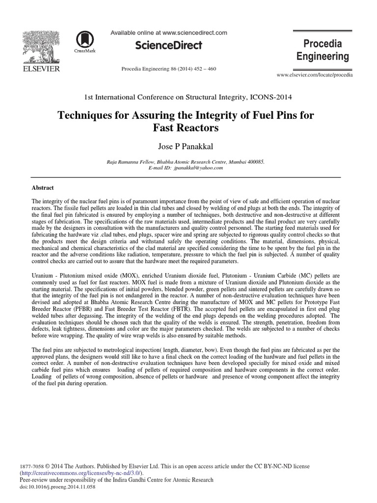Techniques For Assuring The Integrity of Fuel Pins For Fast Reactors ...