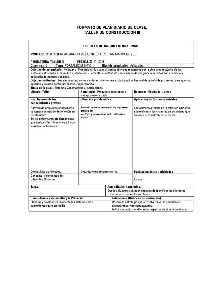 Plan de Clases Tipo | PDF | Diseño | Evaluación