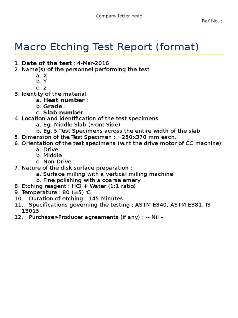 Macro Etch Report (Format) | PDF