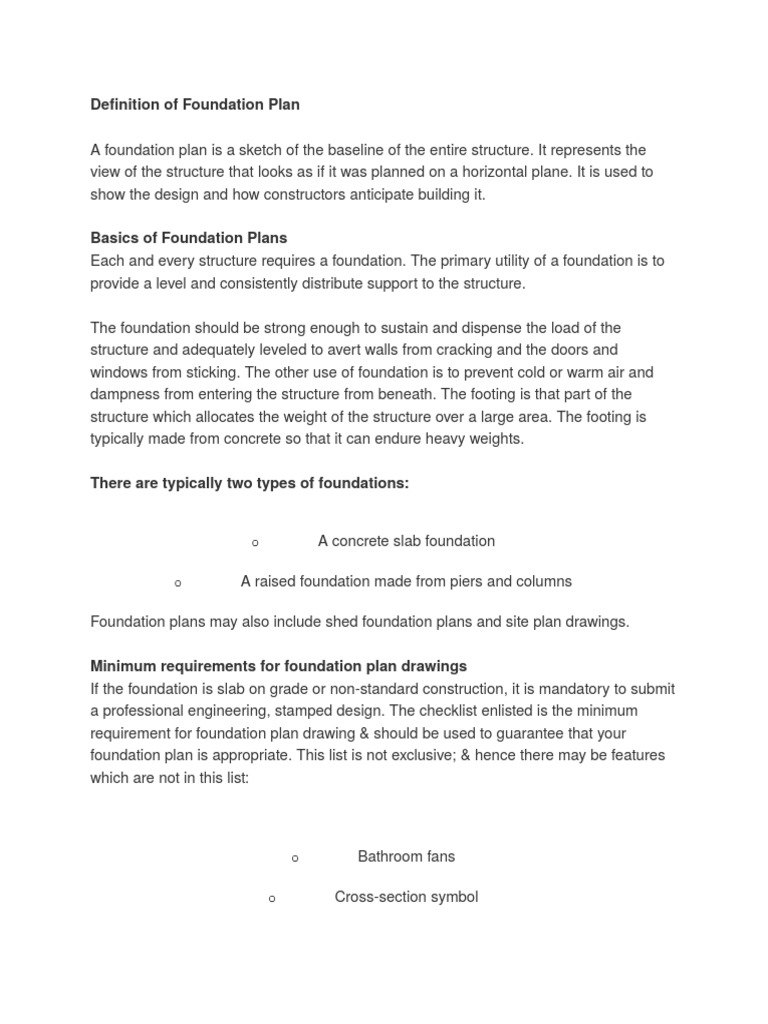 Foundation Plan Definition | PDF | Foundation (Engineering) | Fireplace