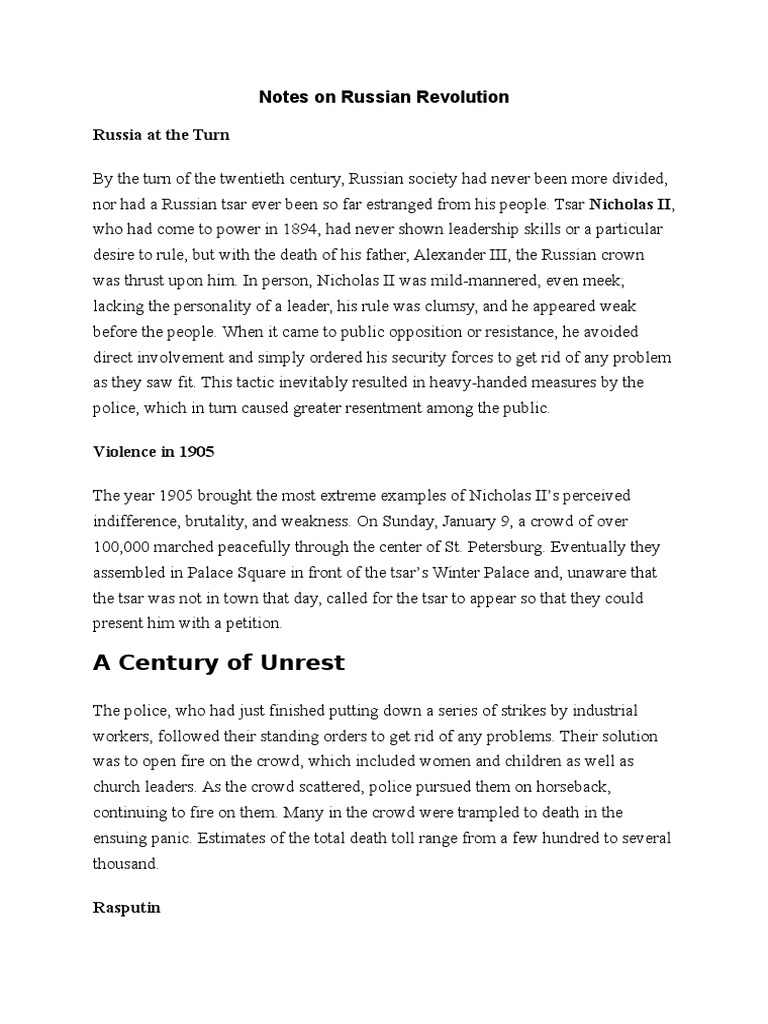 Notes On Russian Revolution | PDF | Vladimir Lenin | Bolsheviks
