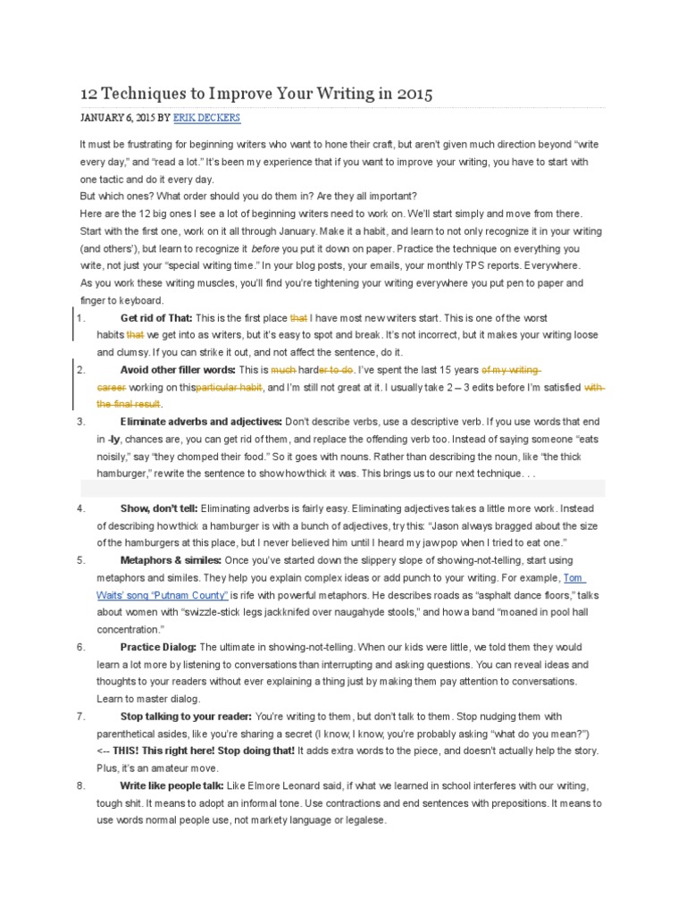 12 Writing Techniques for Beginners | PDF | Adjective | Adverb