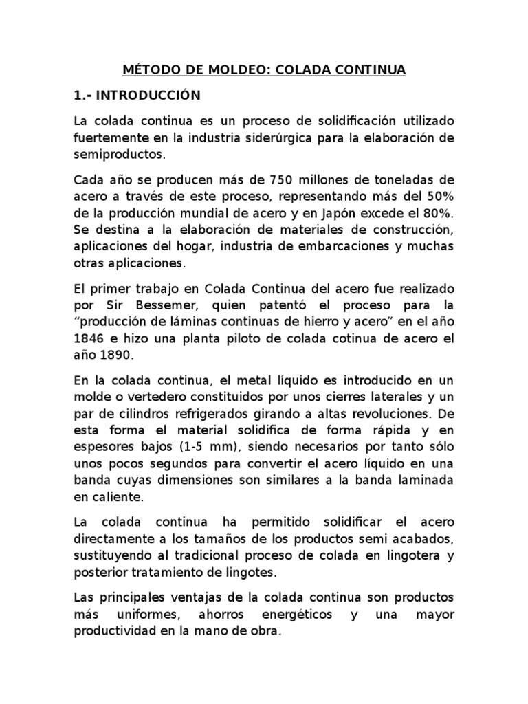 Proceso de Colada Continua de Acero | PDF | Acero | Aluminio