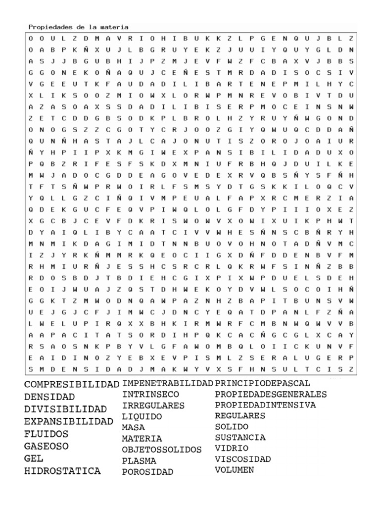 Sopa de Letras Propiedades de La Materia | PDF