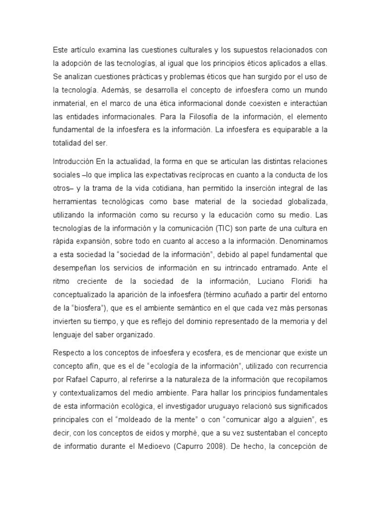 La Etica de La Informaciòn y La Infosfera | PDF | Información | Moralidad