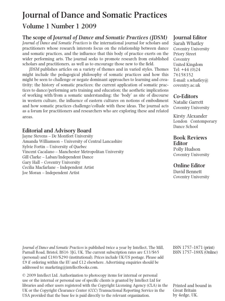 Journal of Dance & Somatic Practices 1.1 | PDF | Psychotherapy ...