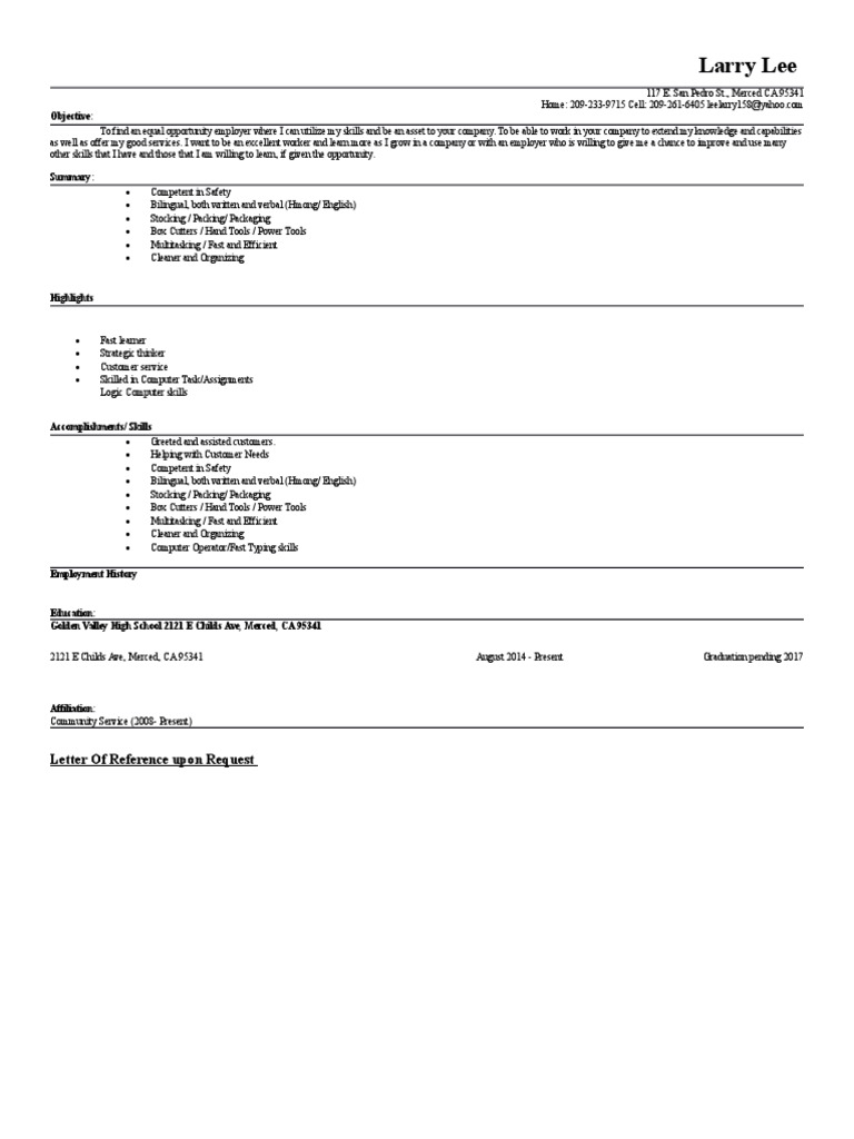 Larry Lee Resume | PDF | Career & Growth