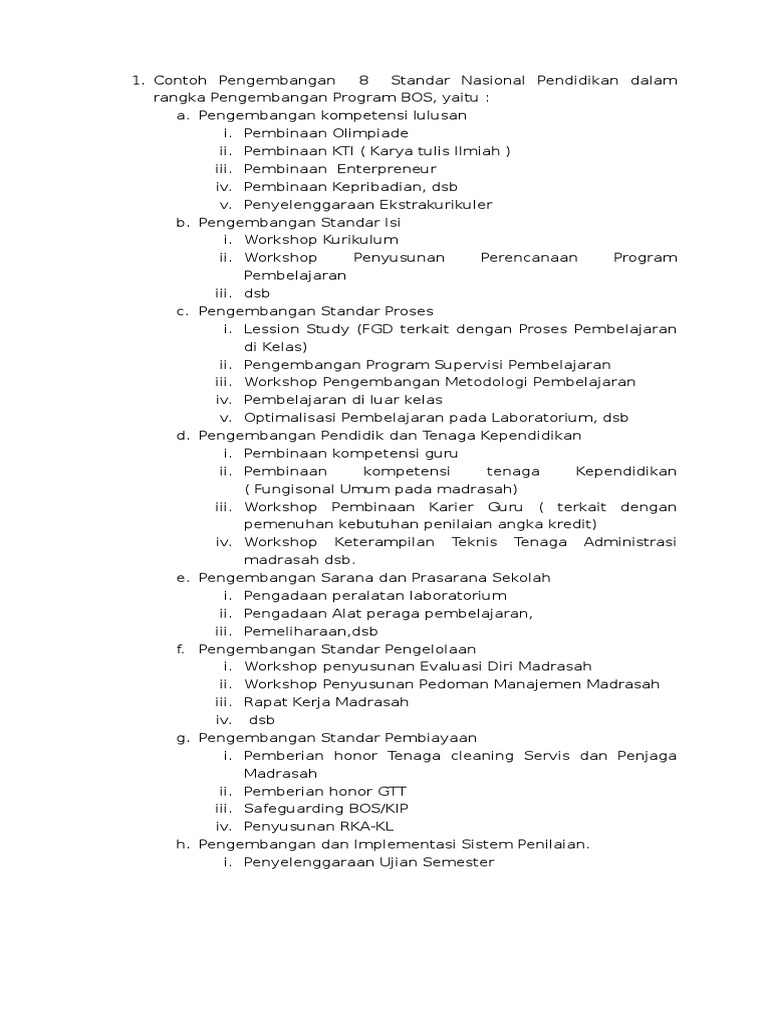 Contoh Pengembangan 8 Standar Pendidikan Pada Program Bos | PDF