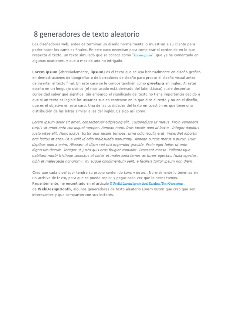8 Generadores de Texto Aleatorio | PDF