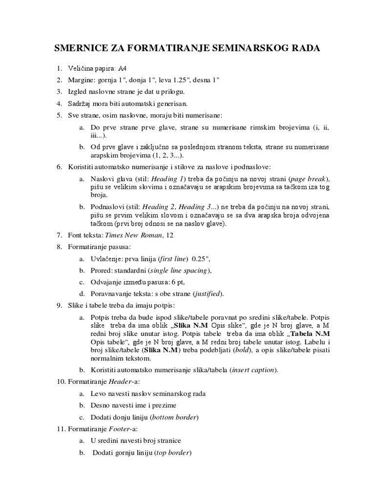 Smernice Za Formatiranje Seminarskog Rada | PDF
