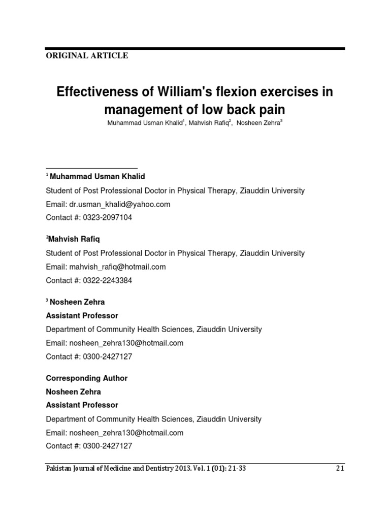 Jurnal William Flexion Exercise PDF | Low Back Pain | Back Pain