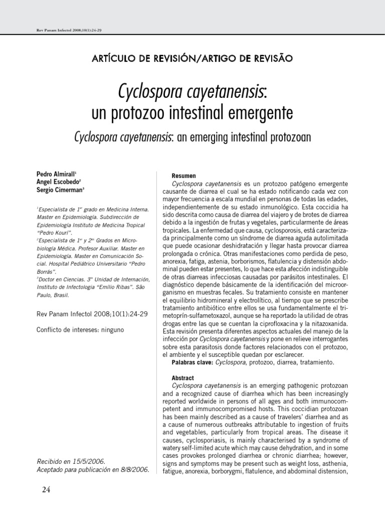 Cyclospora cayetanensis: Diarrea emergente | PDF | Medicina | Ciencias ...