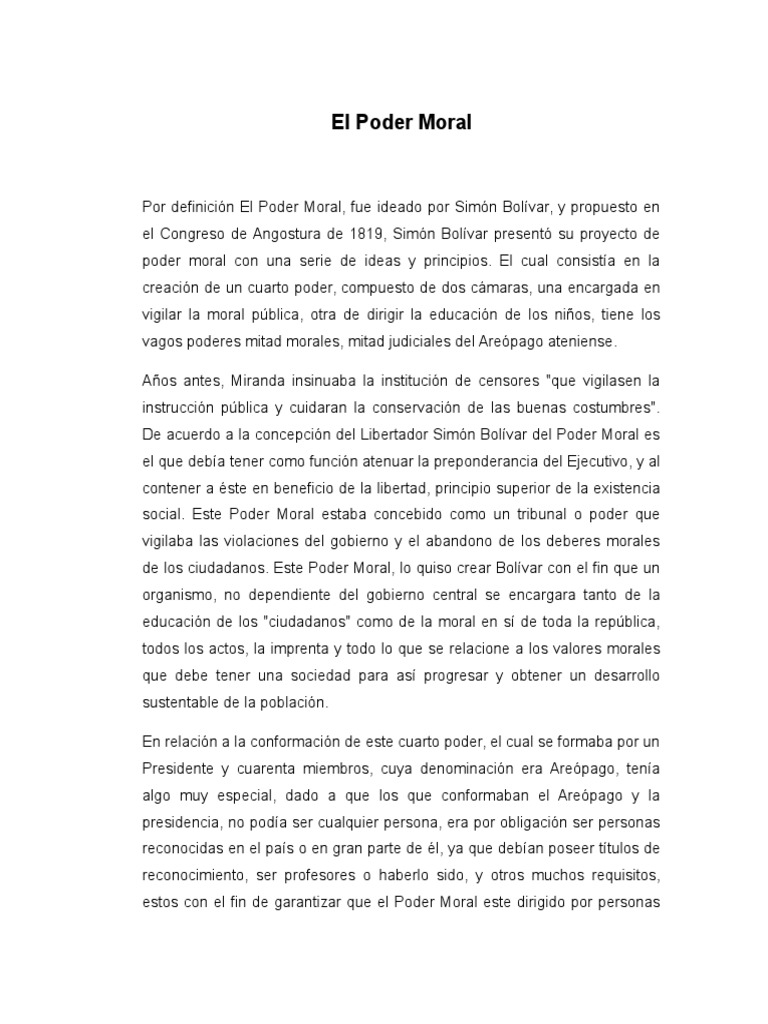 El Poder Moral de Bolívar | PDF | Moralidad | Gobierno