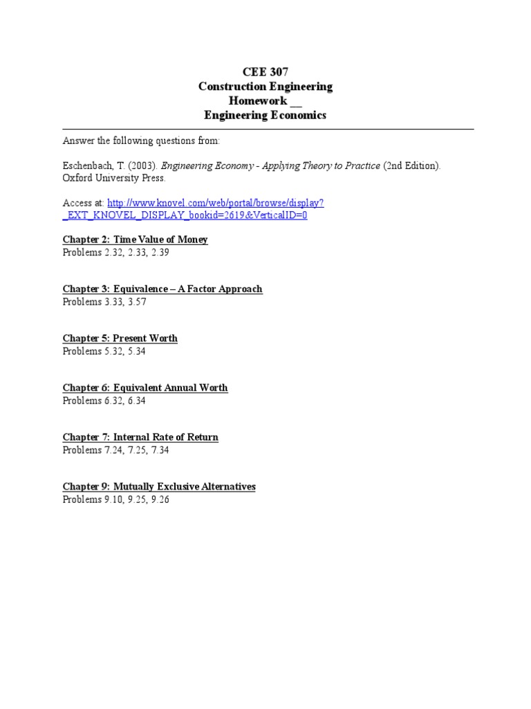 CEE 307 Engineering Economics HW | PDF | Interest | Interest Rates