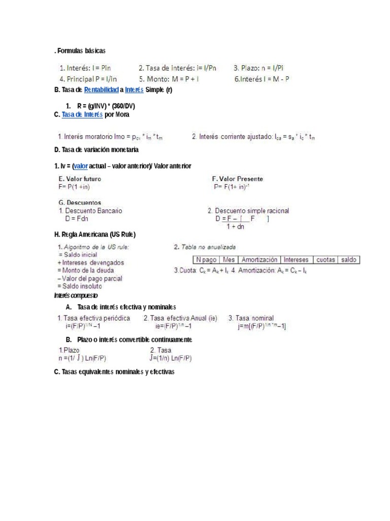 Formulas Basicas de Mate Financiera | PDF | Finanzas y dinero