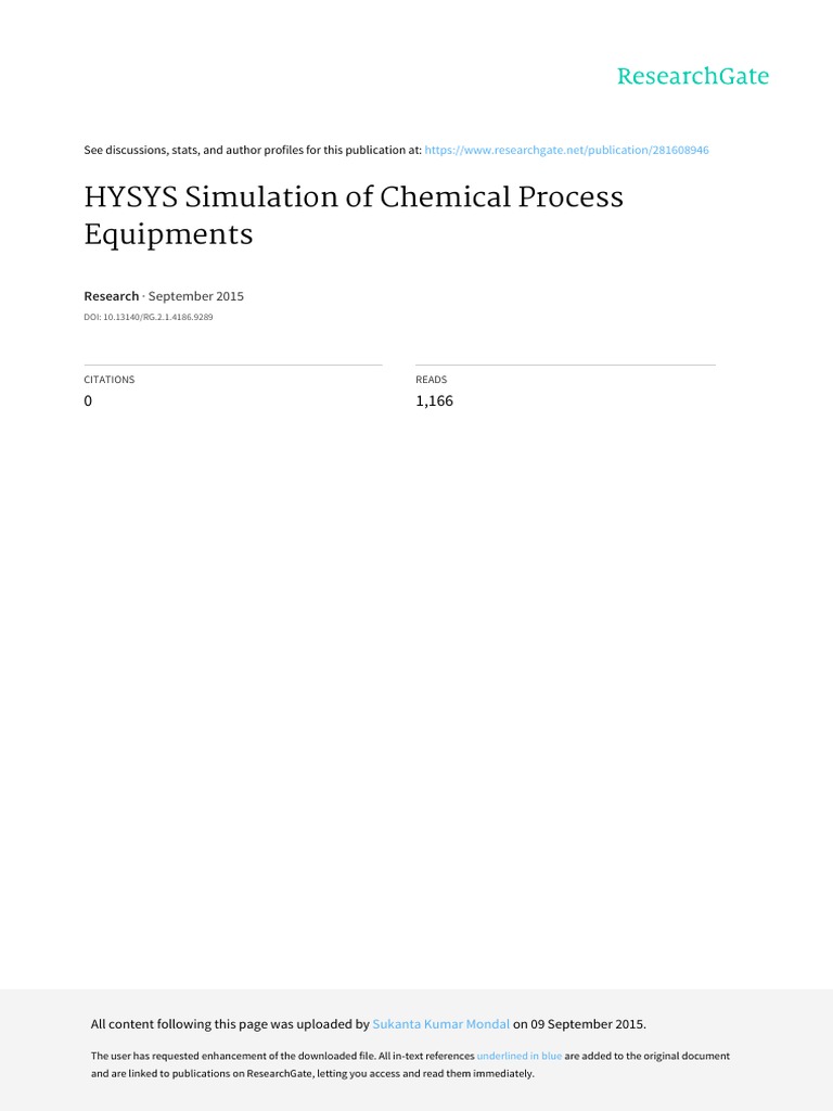 HYSYS Simulation of Chemical Process Equipments | PDF | Distillation ...