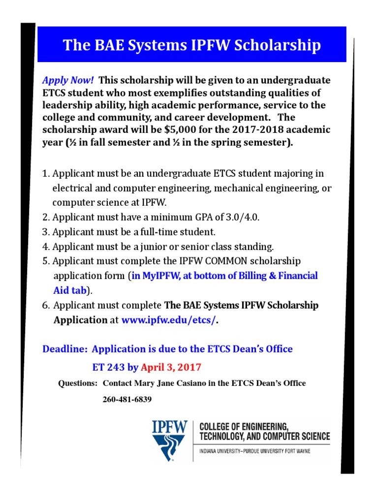 BAE Systems Scholarship for ETCS Students | PDF
