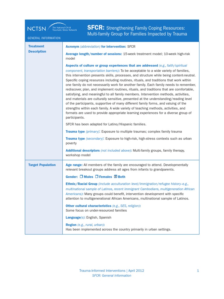 SFCR:: Strengthening Family Coping Resources: Multi-Family Group For ...