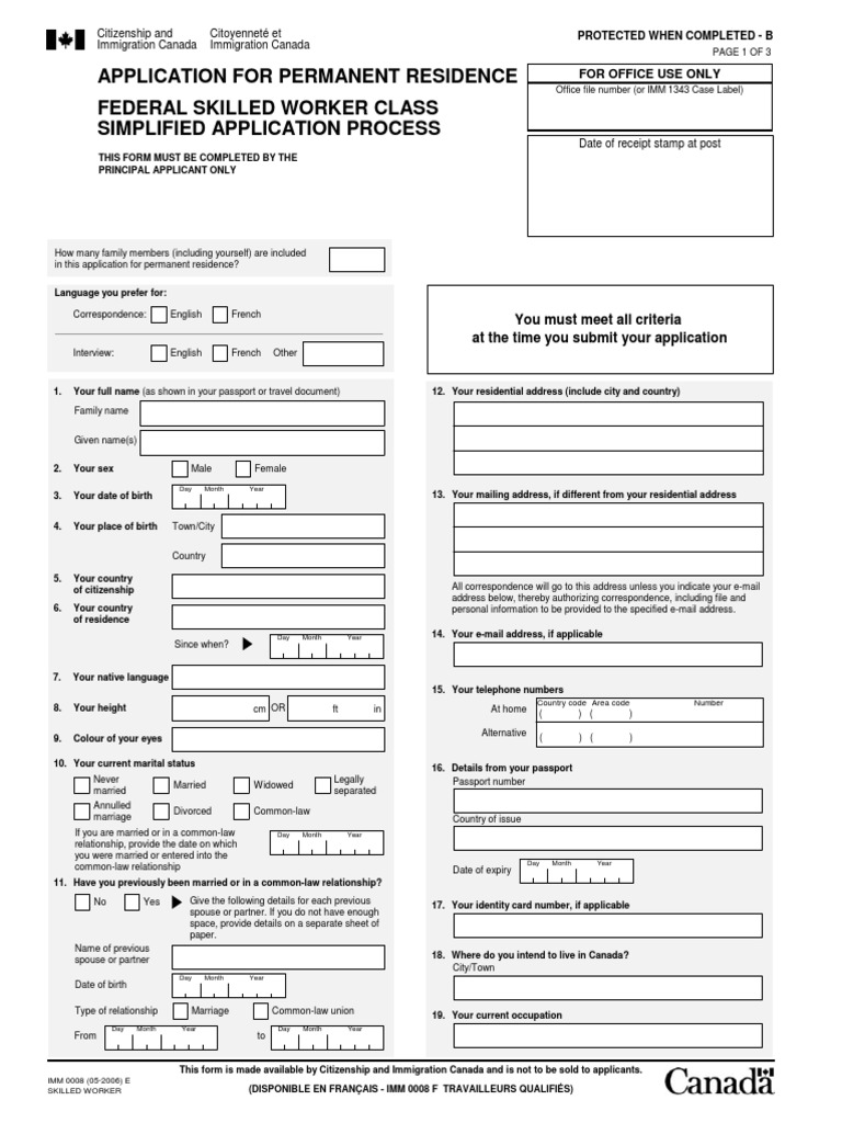 Canada Skilled Worker Visa Application | PDF | Permanent Residence ...