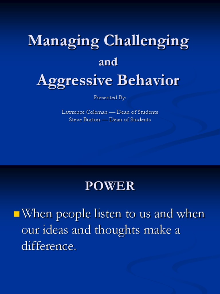 Managing Challenging and Aggressive Behavior Print Version | PDF | Self ...