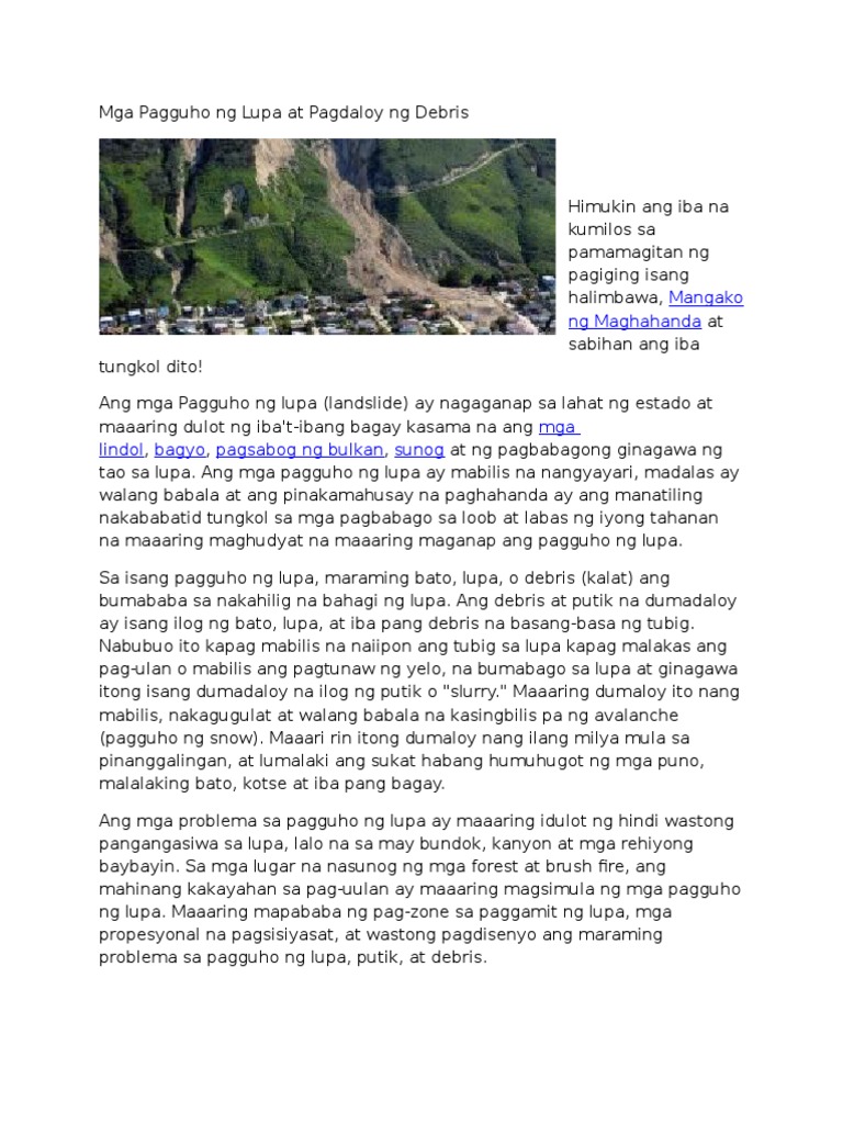 Mga Pagguho NG Lupa at Pagdaloy NG Debris | PDF
