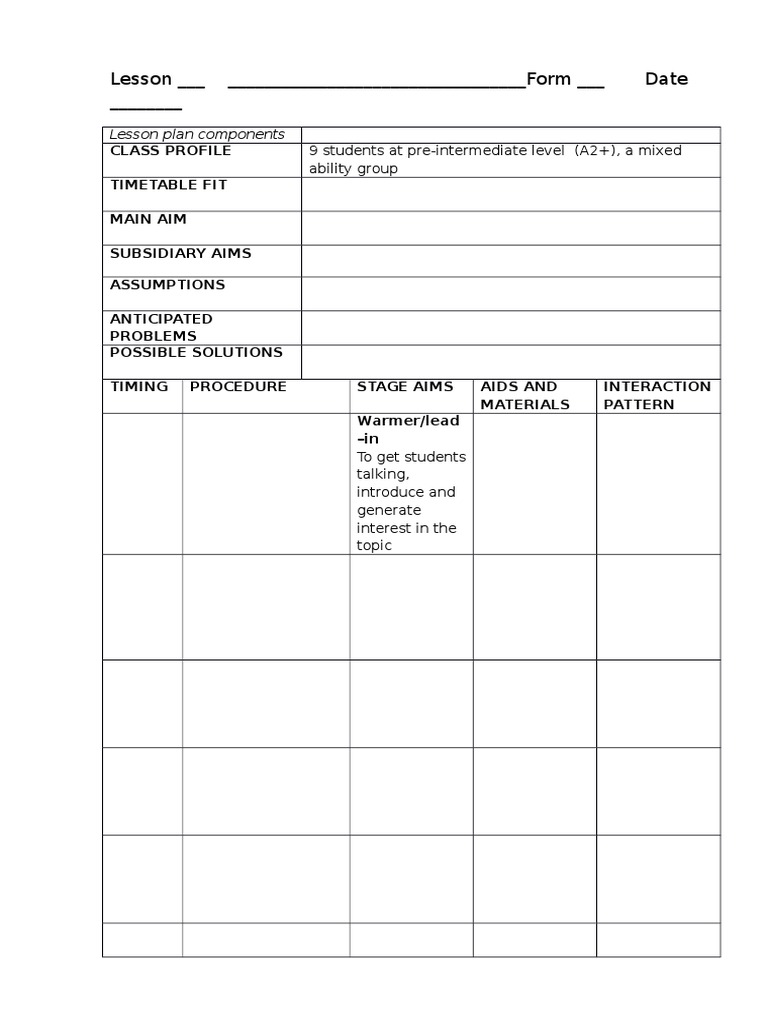 Lesson Plan Temp | PDF