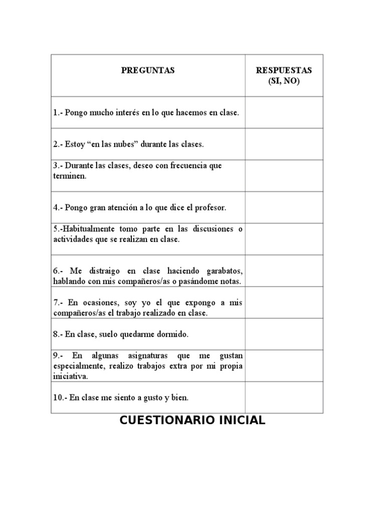 Cuestionario Sobre Intereses de Los Alumnos | PDF