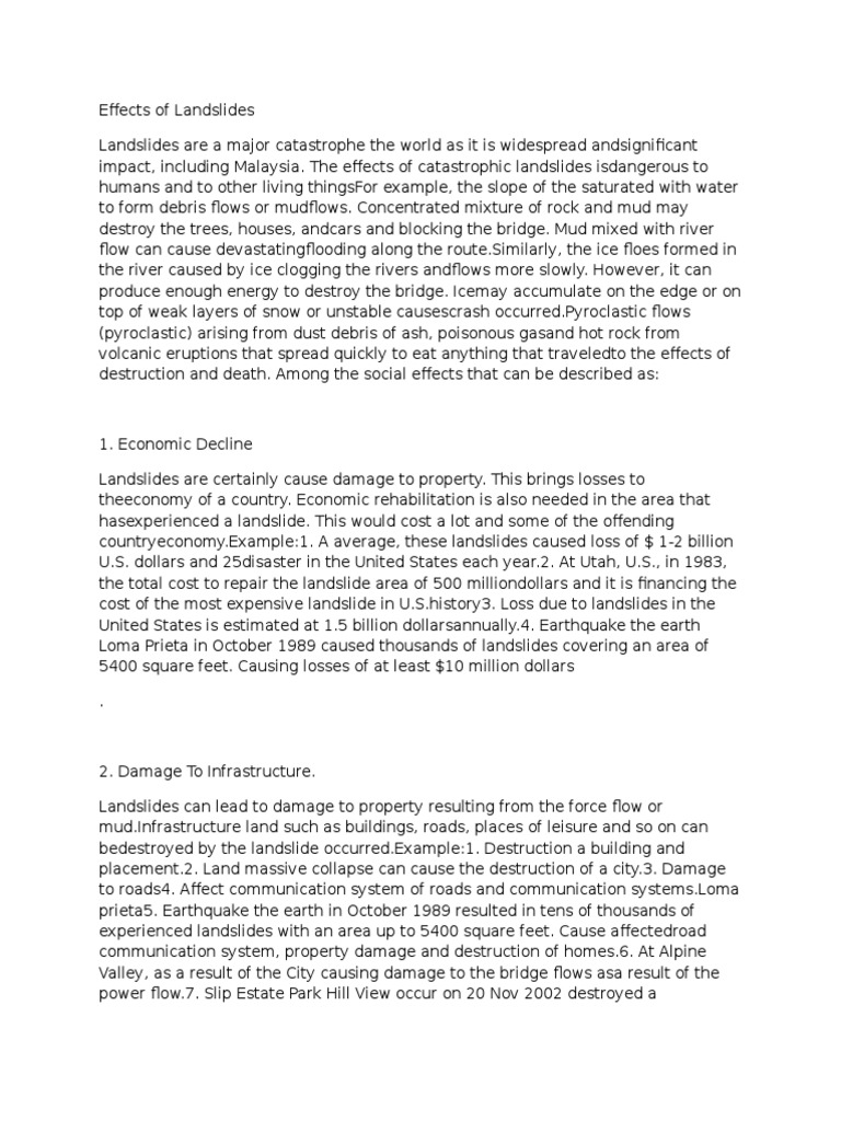 The Effects and Costs of Landslides: Damage to Infrastructure, Loss of ...