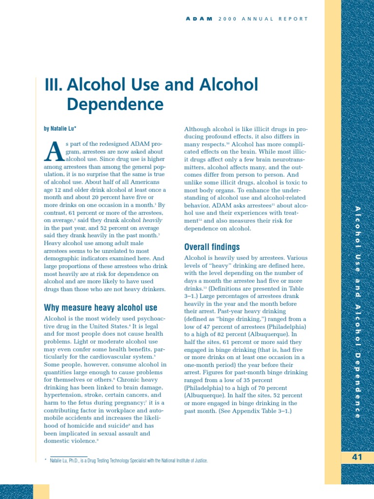 III. Alcohol Use and Alcohol Dependence: Overall Findings | PDF ...