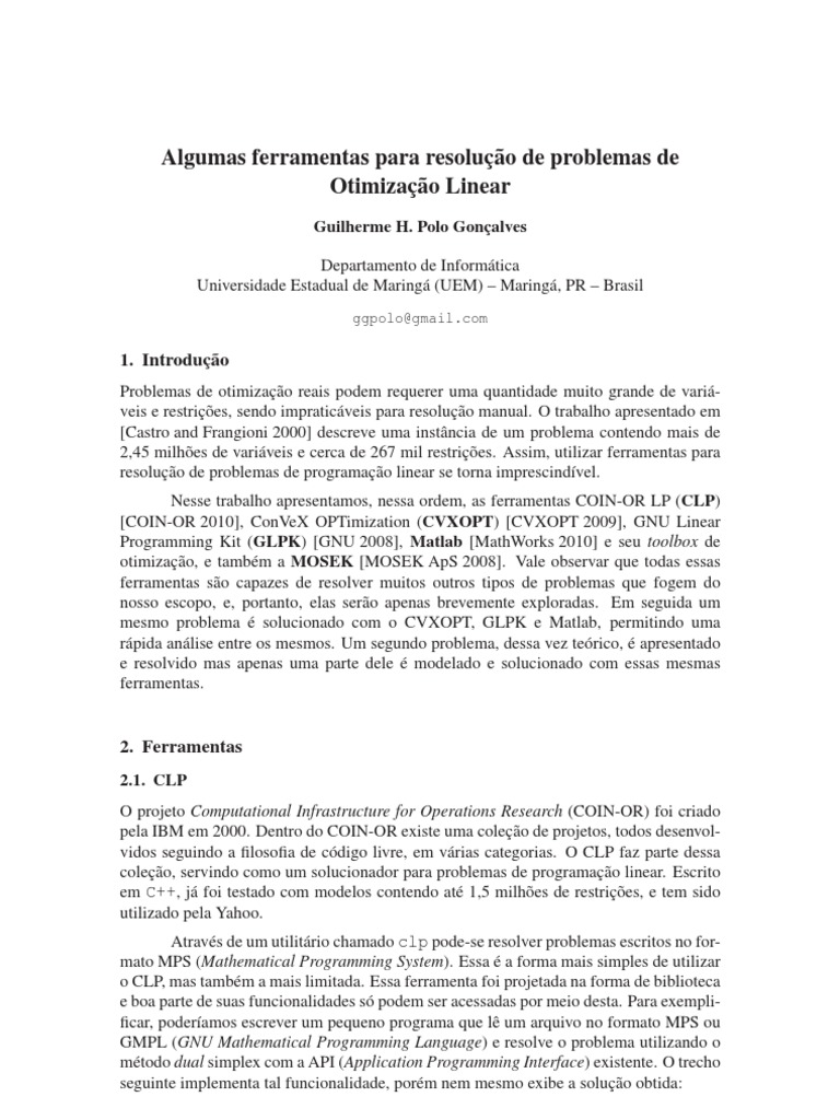 Ferramentas para Otimização Linear | PDF | Matlab | Linguagem de ...