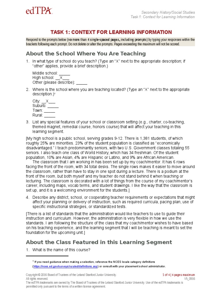 Edtpa Context For Learning JB Real | PDF | Individualized Education ...