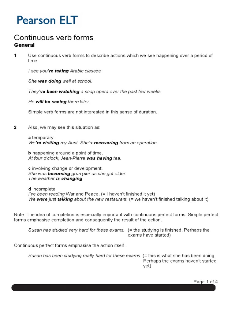Continuous Verb Forms Advanced Grammar Reference | PDF | Rules ...