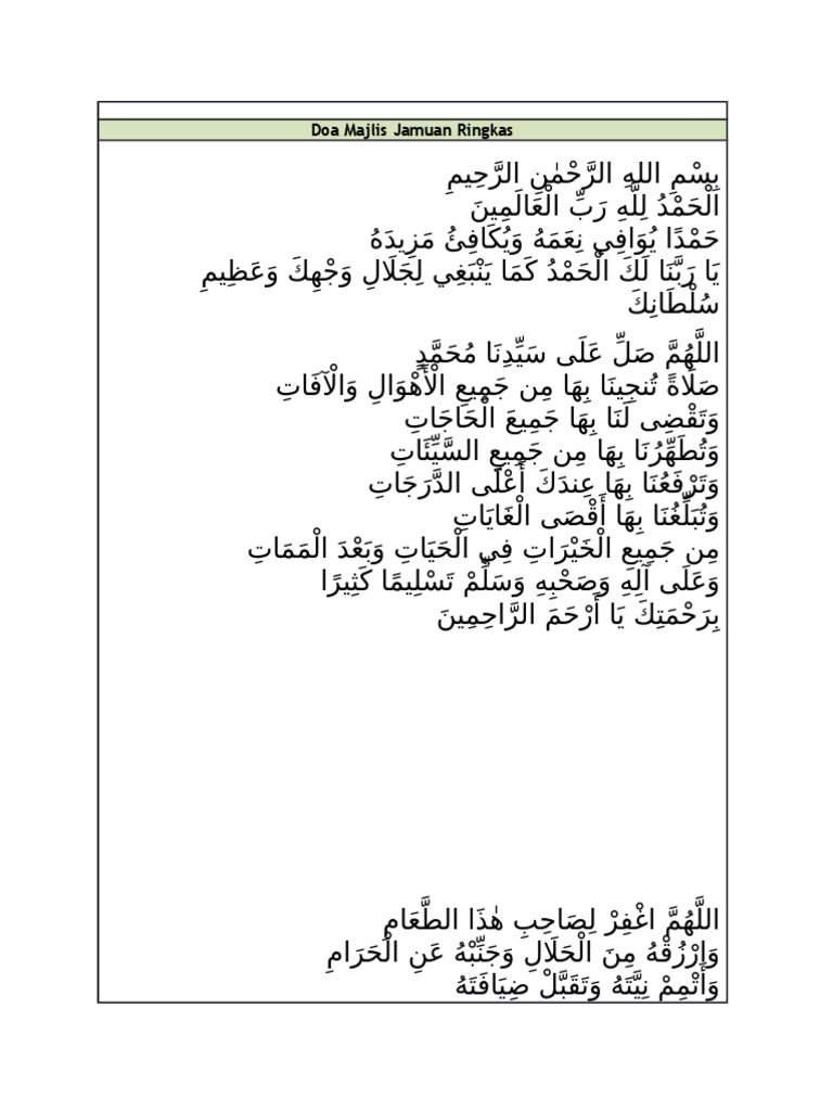 Doa Majlis Jamuan Ringkas | PDF