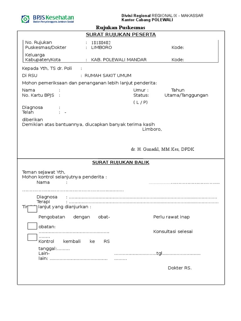 Blanko Rujukan BPJS. | PDF