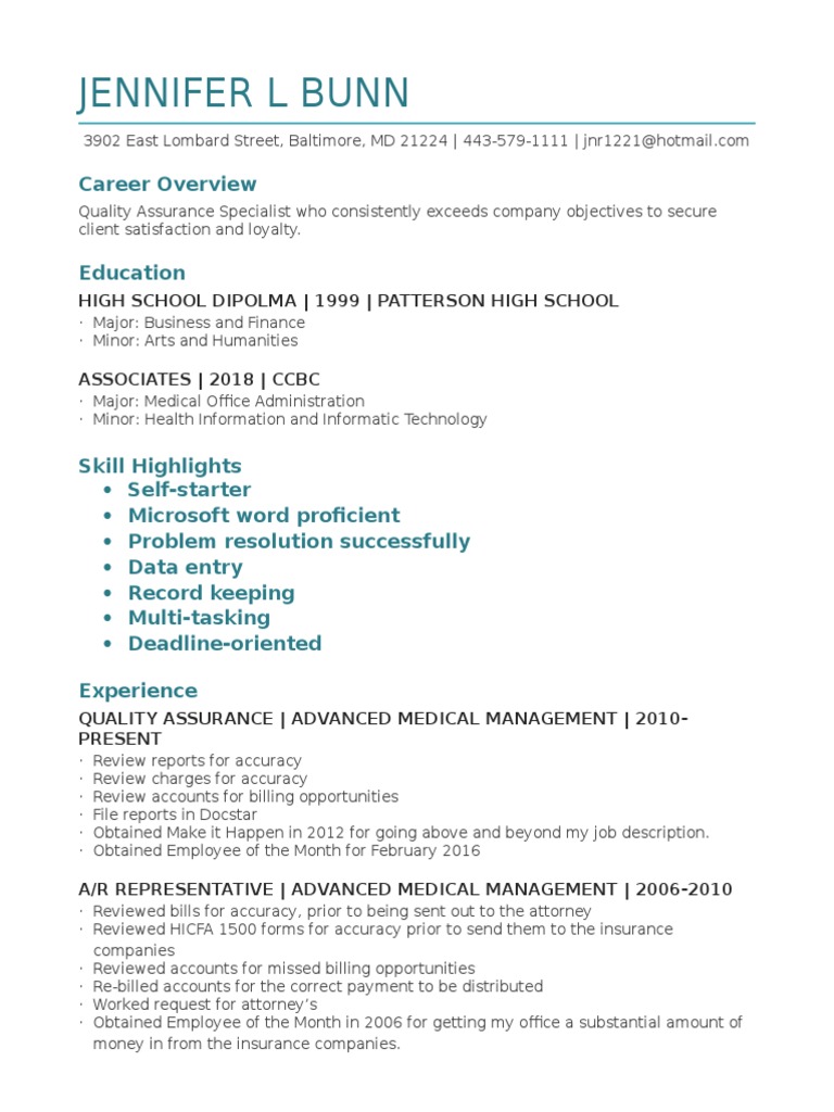 Jennifer L Bunn: Career Overview | PDF