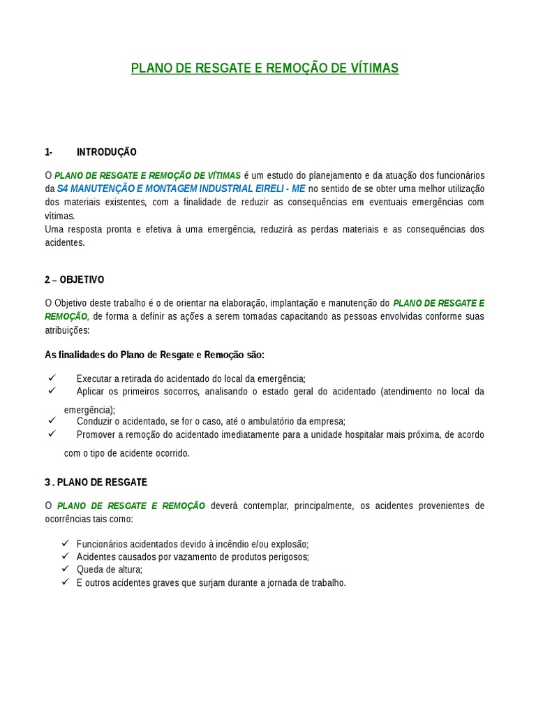 Plano de Resgate e Remoção de Vítimas | PDF | Primeiros socorros ...