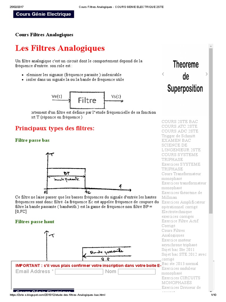 Cours Filtres Analogiques - Cours Genie Electrique 2ste | PDF | Filtre ...