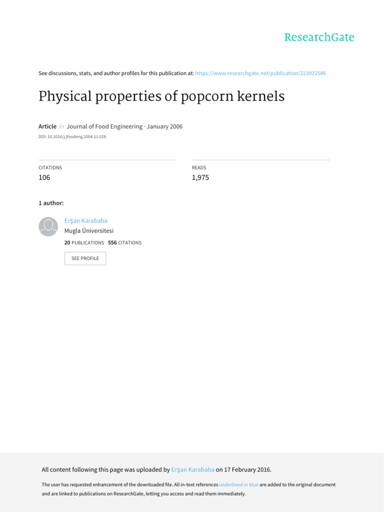 Popcorn Kernel Density Analysis | PDF | Popcorn | Nature