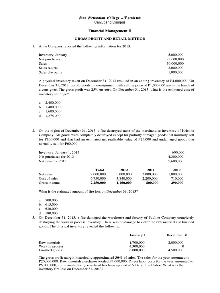 Calculating Inventory Values Through Gross Profit, Retail, and FIFO ...
