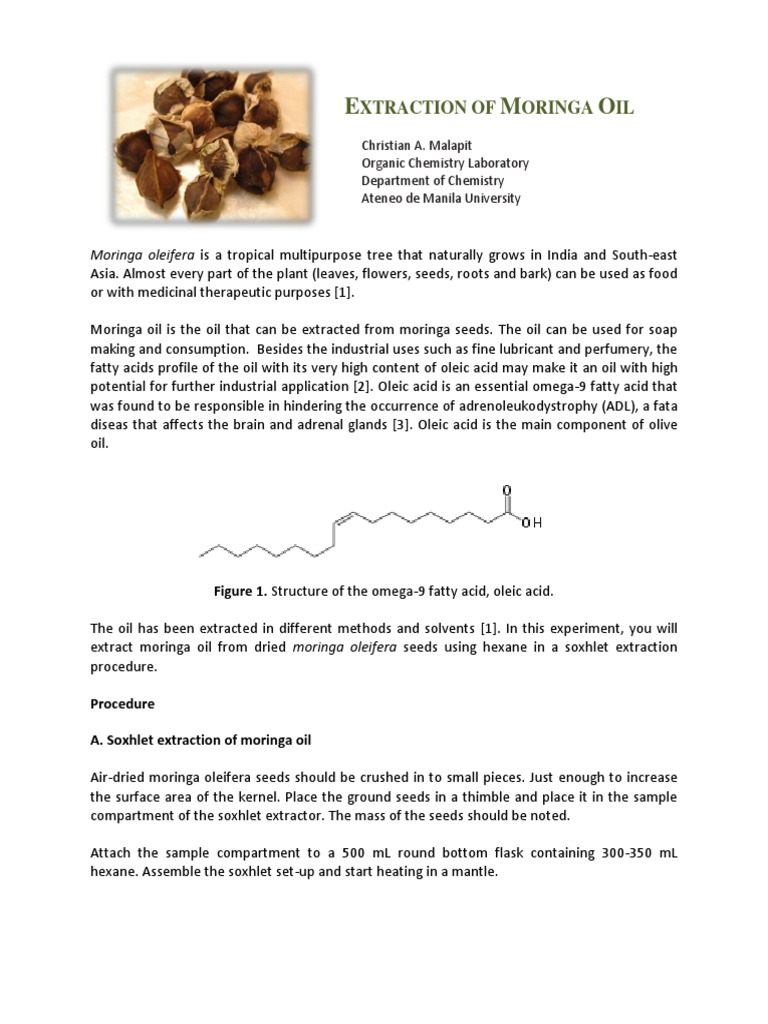 Moringa Oil Extraction via Soxhlet Method | PDF | Science & Mathematics