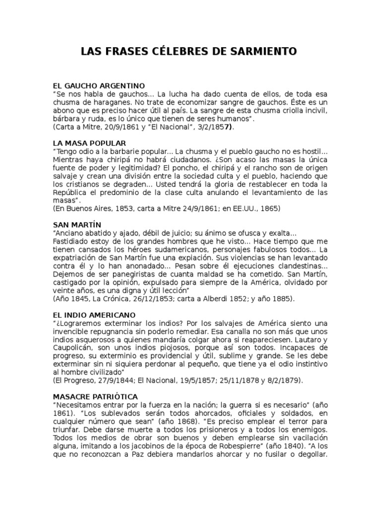 Las Frases Célebres de Sarmiento. | PDF | Buenos Aires | Chile