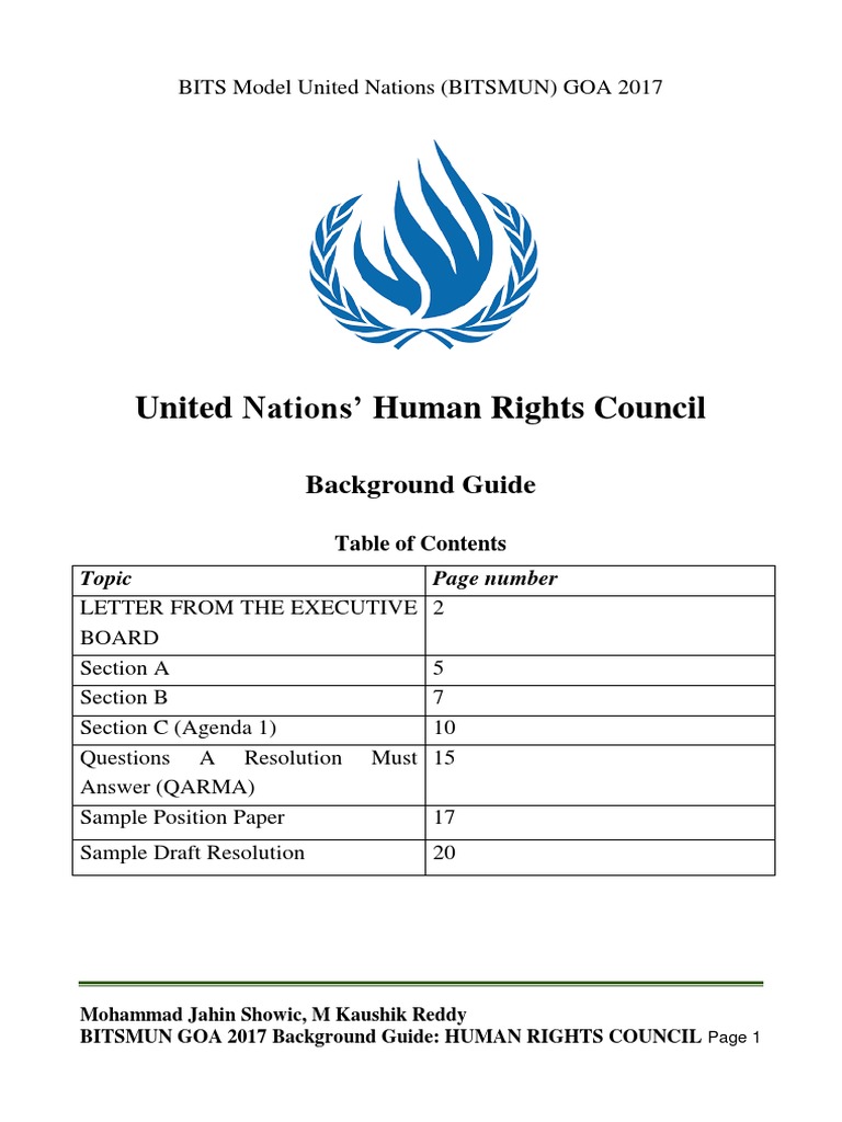 Bitsmun 2017 Goa - Study Guide - Unhrc | PDF | Human Trafficking | Public Sphere