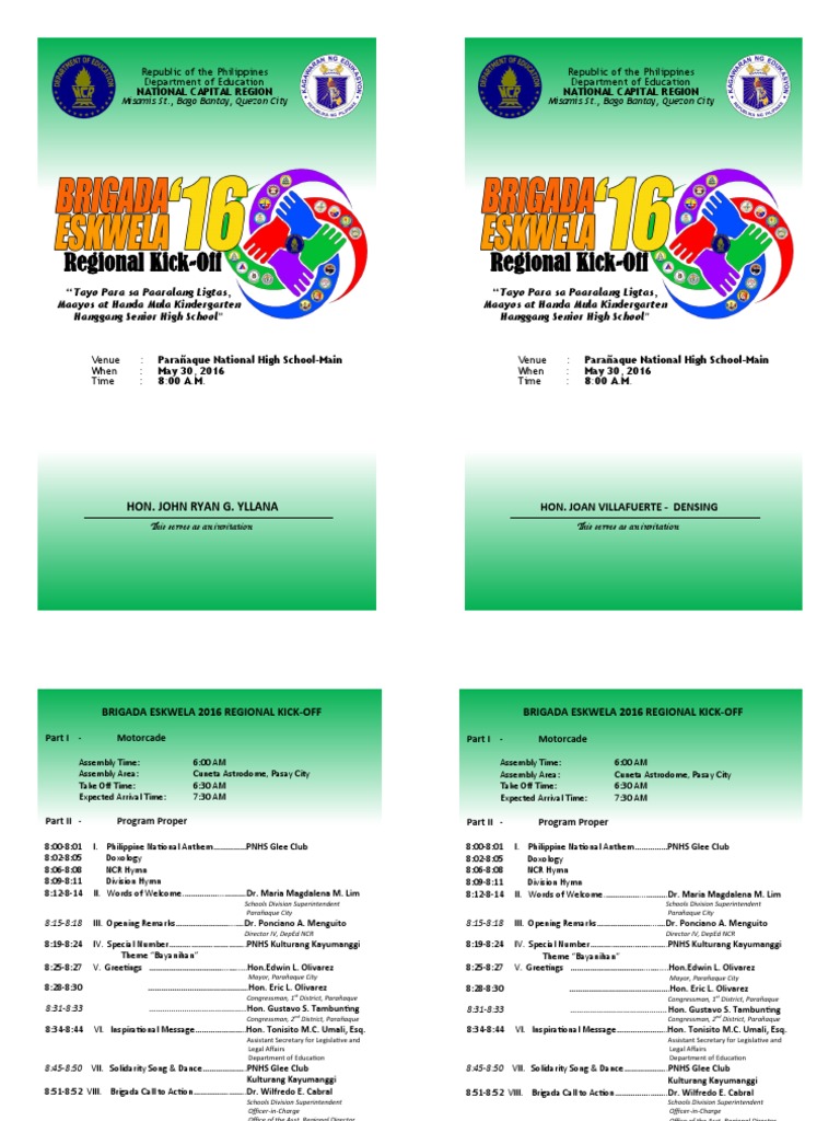 Brigada Eskwela Regional Kick-Off Program FINAL PDF | PDF | Metro ...
