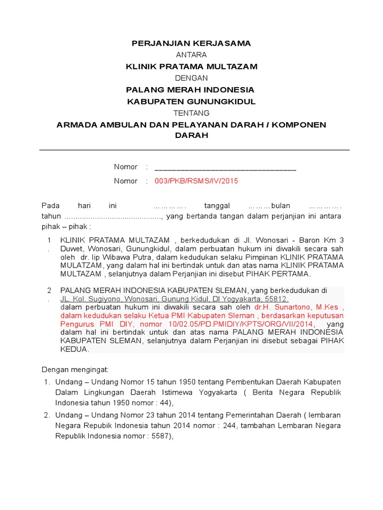 Perjanjian Kerjasama Mou Pmi | PDF