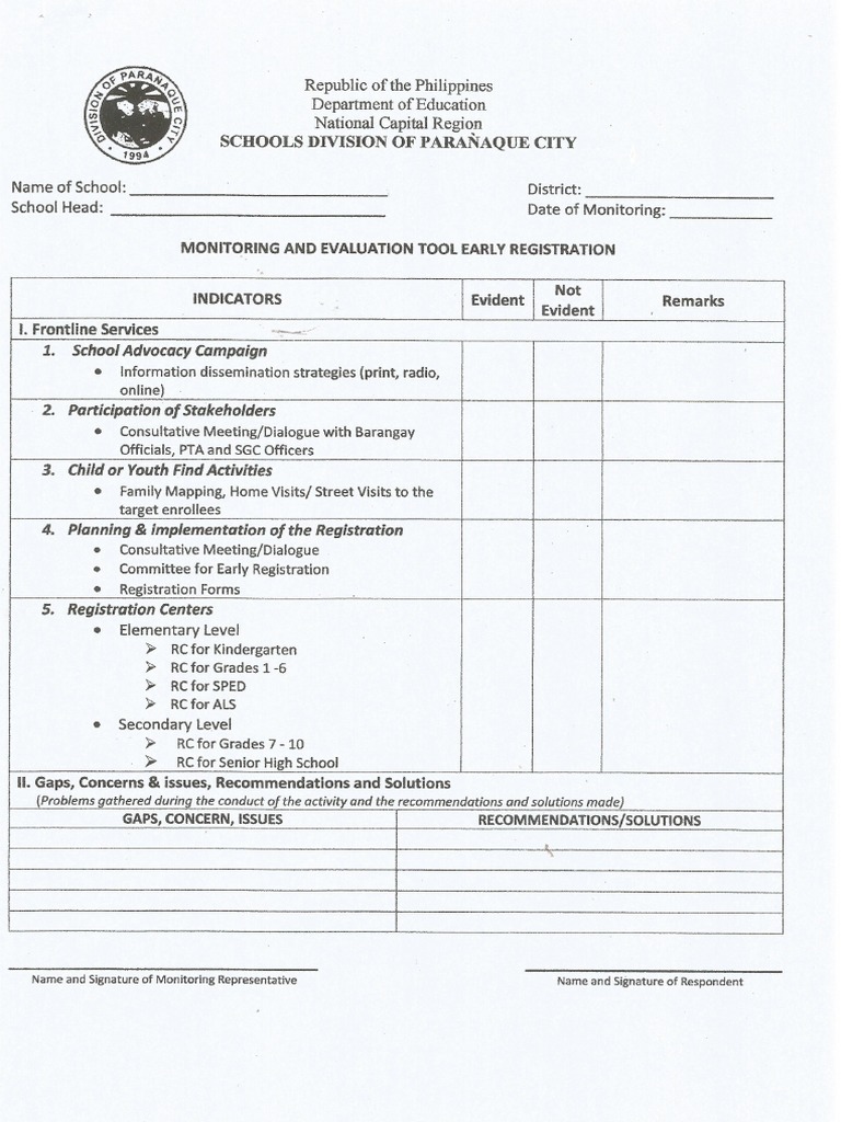 Early Registration Forms and Monitoring Tool | PDF