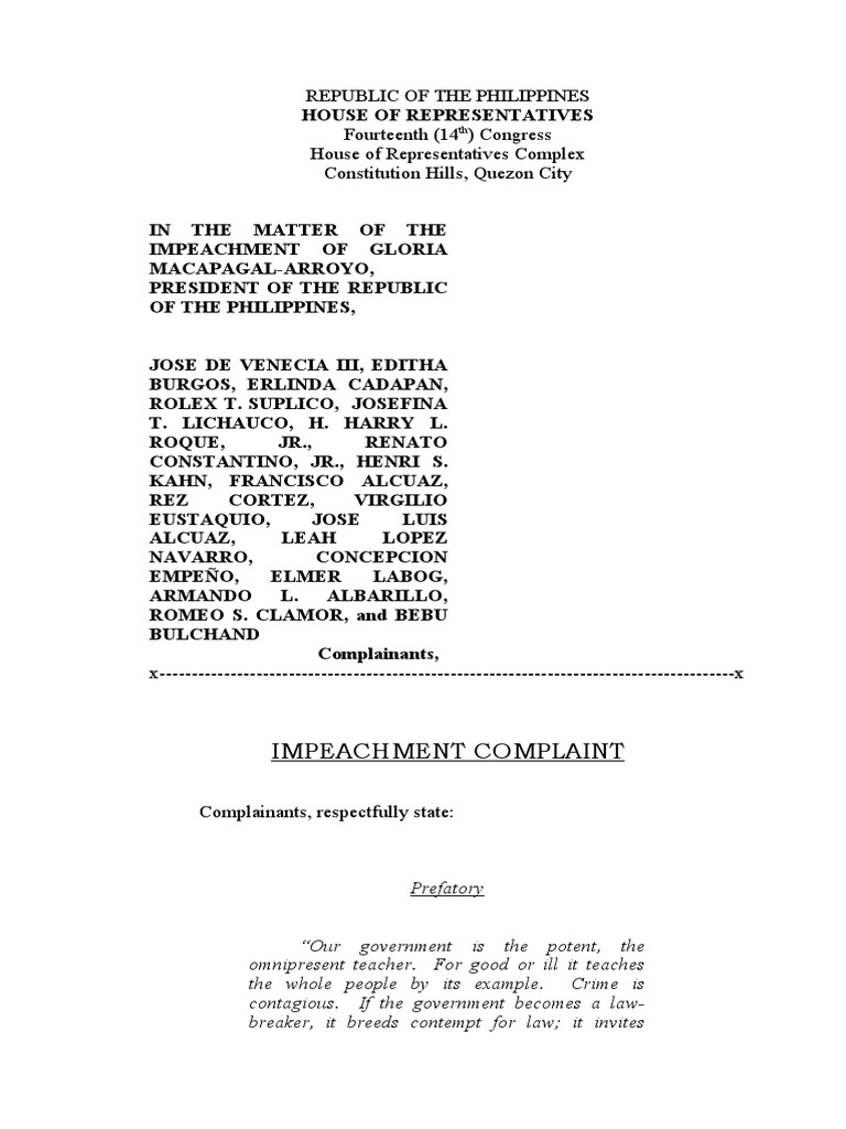 Impeachment Complaint Example 2008 November PGMA | Impeachment ...