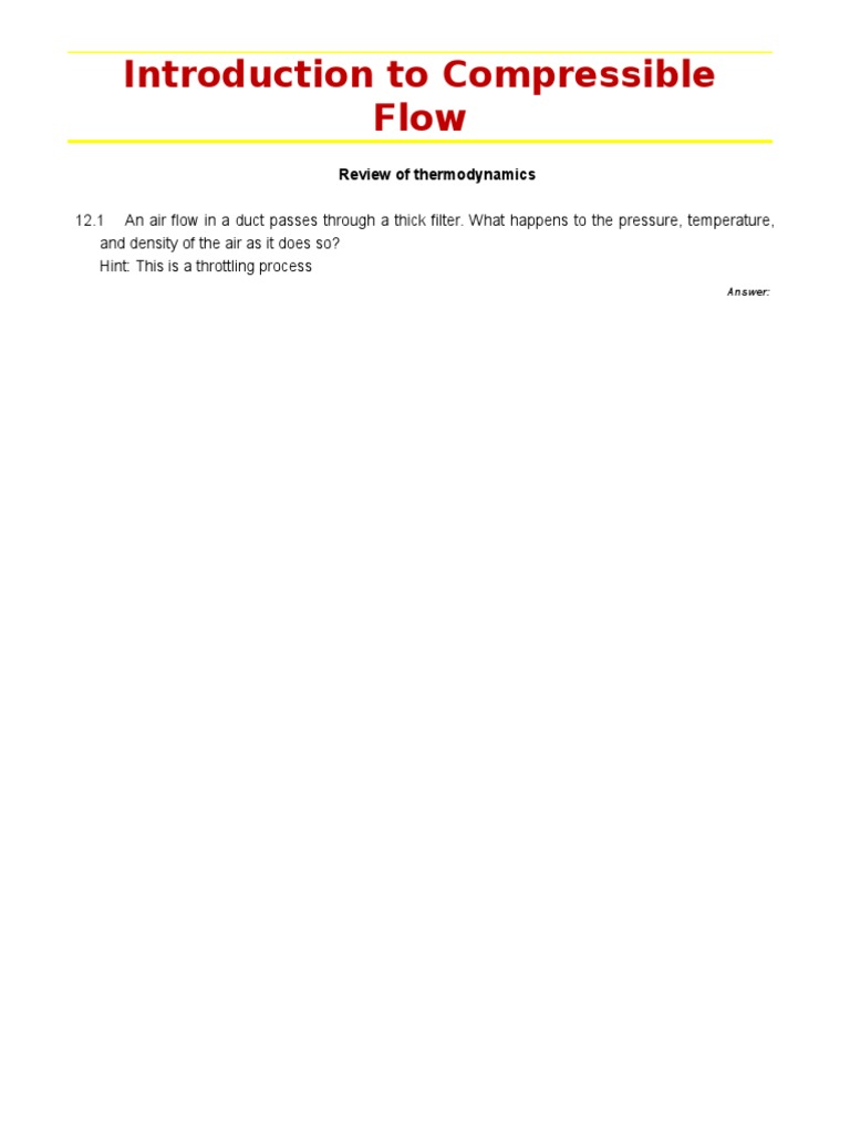 Problems - Chapter 12 Introduction To Compressible Flow | PDF | Mach Number | Fluid Dynamics